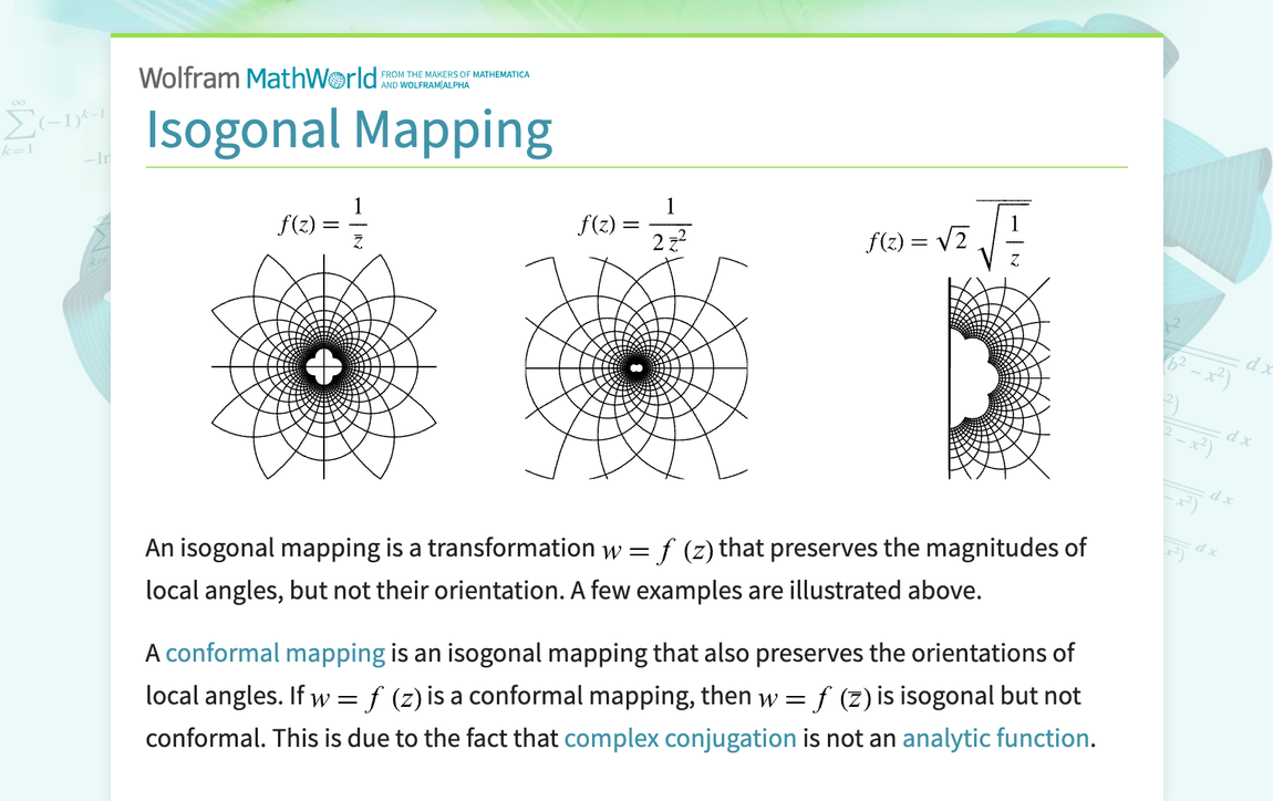 Isogonal Mapping From Wolfram Mathworld