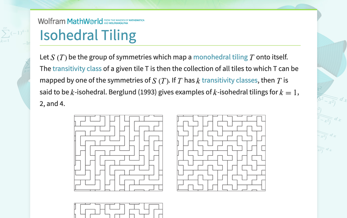Isohedral Tiling -- from Wolfram MathWorld