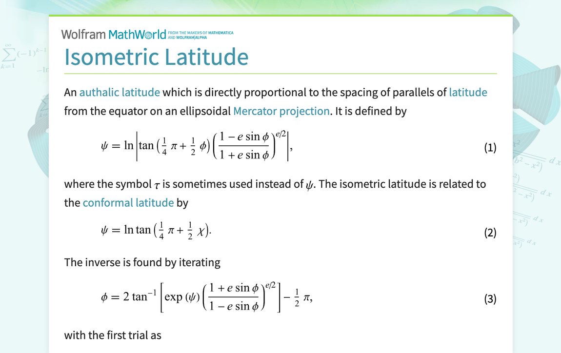 Isometric Latitude -- from Wolfram MathWorld