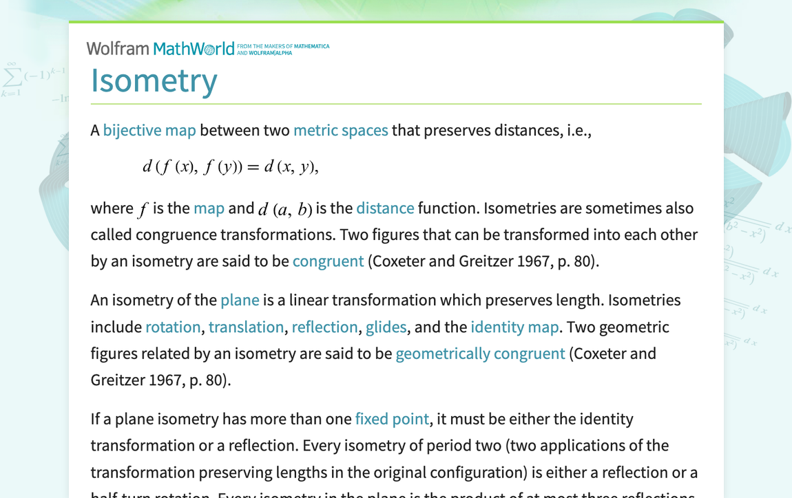 Isometry -- from Wolfram MathWorld