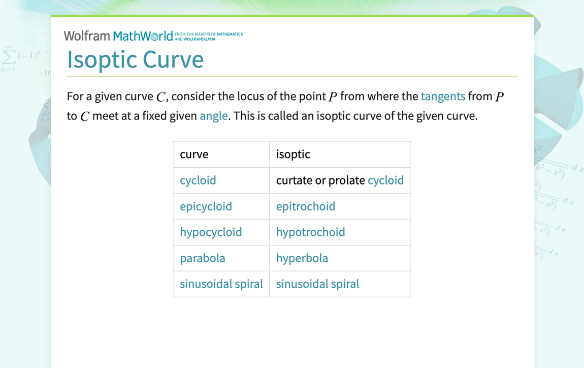 Isoptic Curve -- from Wolfram MathWorld