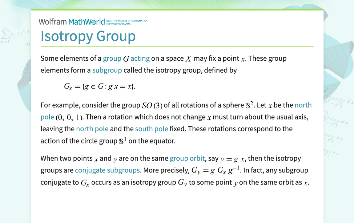 Isotropy Group -- from Wolfram MathWorld