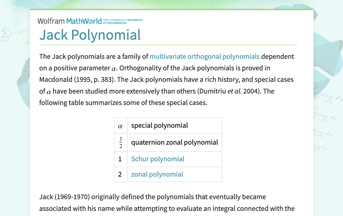 Jack Polynomial -- from Wolfram MathWorld