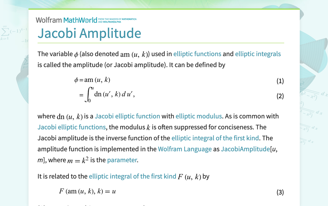 Jacobi Amplitude -- from Wolfram MathWorld