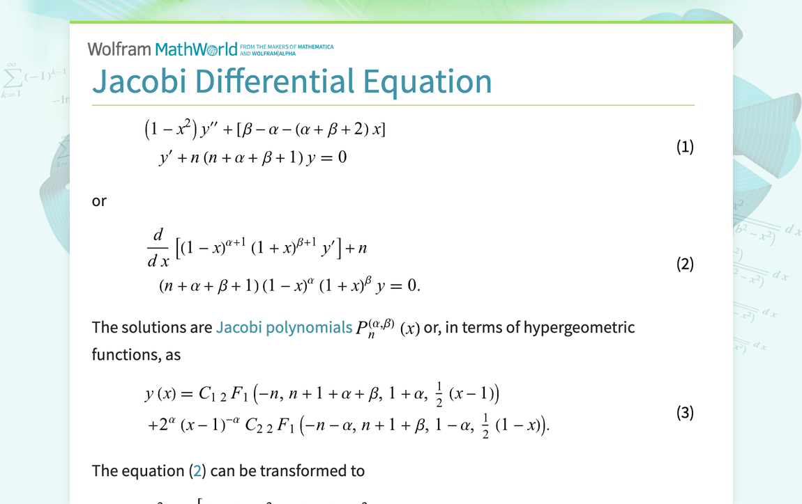 Jacobi Differential Equation -- from Wolfram MathWorld