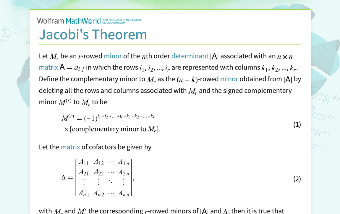 Jacobi's Theorem -- from Wolfram MathWorld