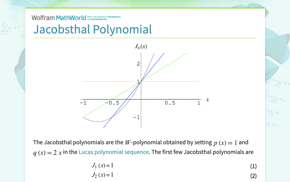 Jacobsthal Polynomial -- from Wolfram MathWorld
