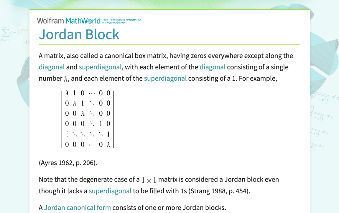 Jordan Block -- from Wolfram MathWorld