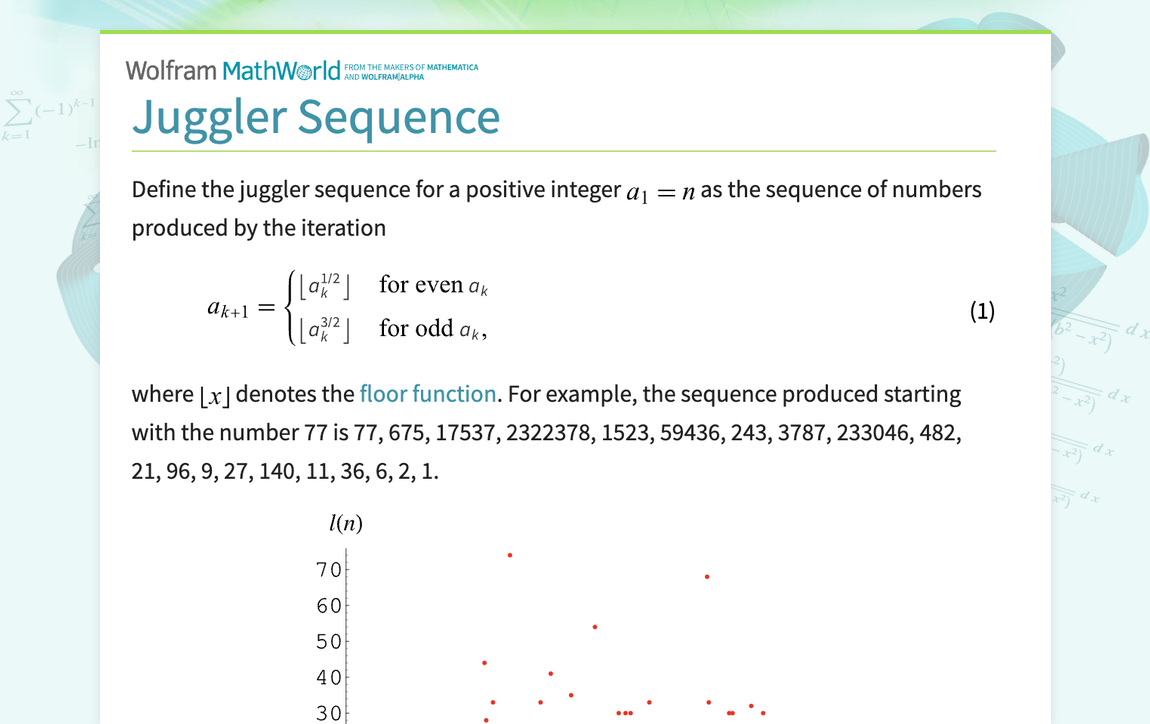 Juggler Sequence -- from Wolfram MathWorld