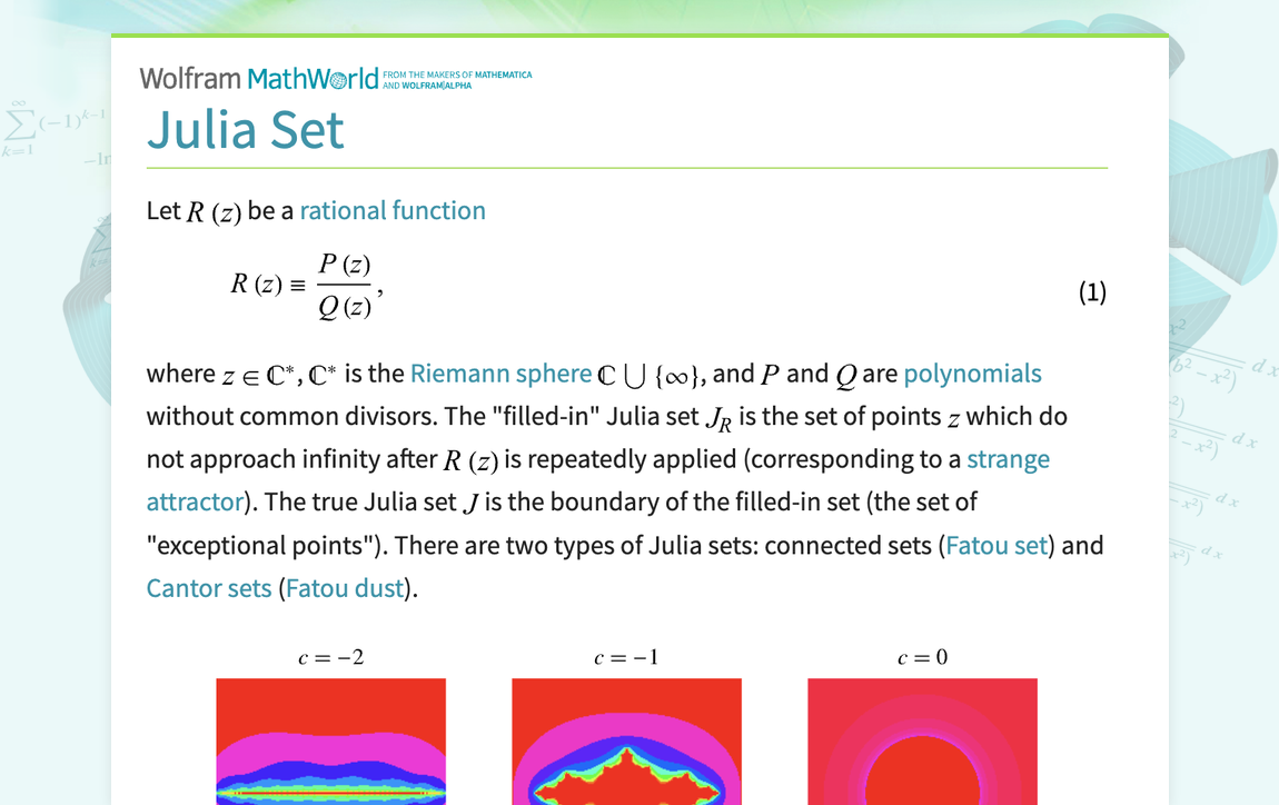 Julia Set -- from Wolfram MathWorld