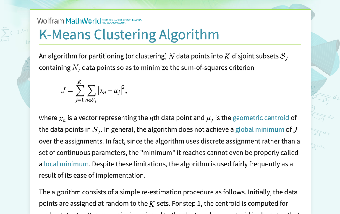 K-Means Clustering Algorithm -- from Wolfram MathWorld