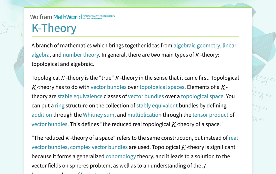 K-Theory -- from Wolfram MathWorld