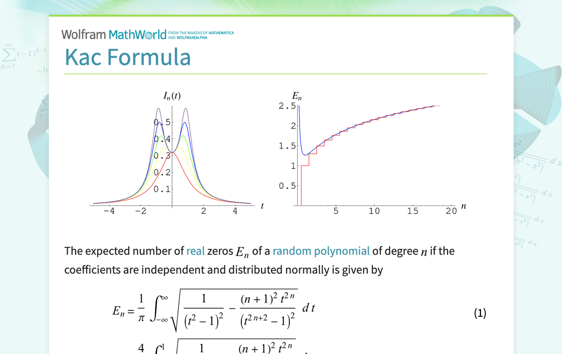 Kac Formula -- from Wolfram MathWorld