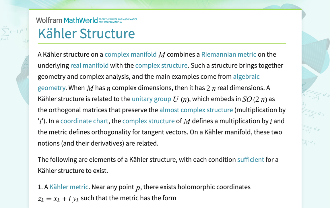 Kähler Structure -- from Wolfram MathWorld
