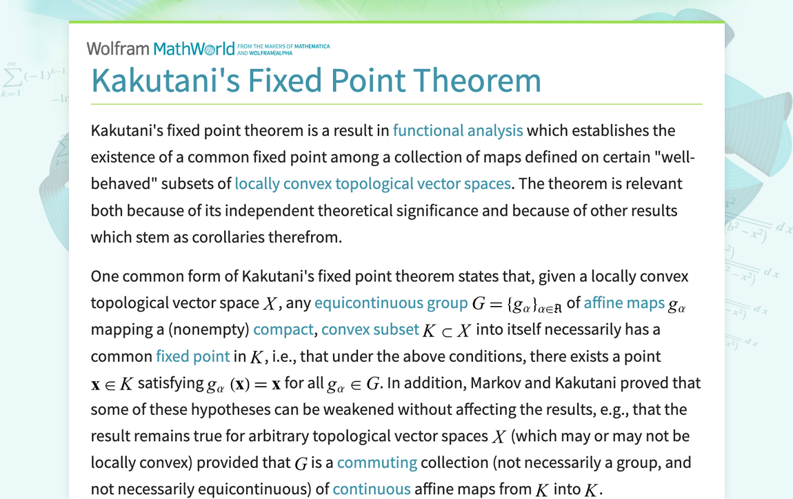 Kakutani's Fixed Point Theorem -- from Wolfram MathWorld