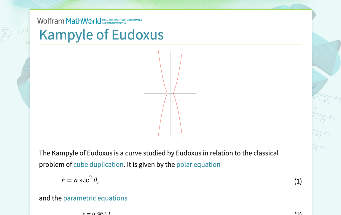Kampyle of Eudoxus -- from Wolfram MathWorld