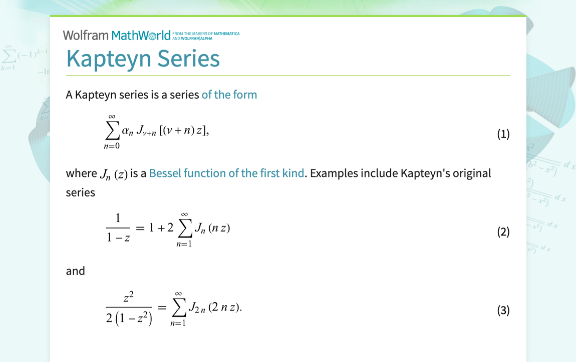Kapteyn Series -- from Wolfram MathWorld