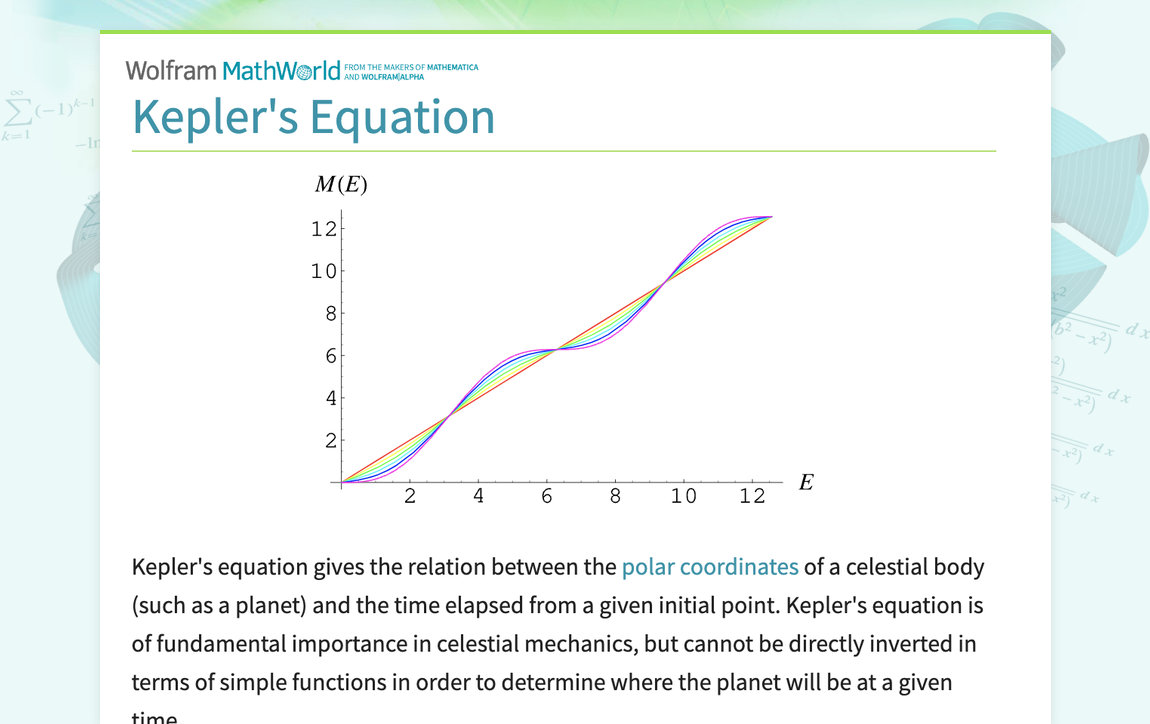 Kepler's Equation -- from Wolfram MathWorld
