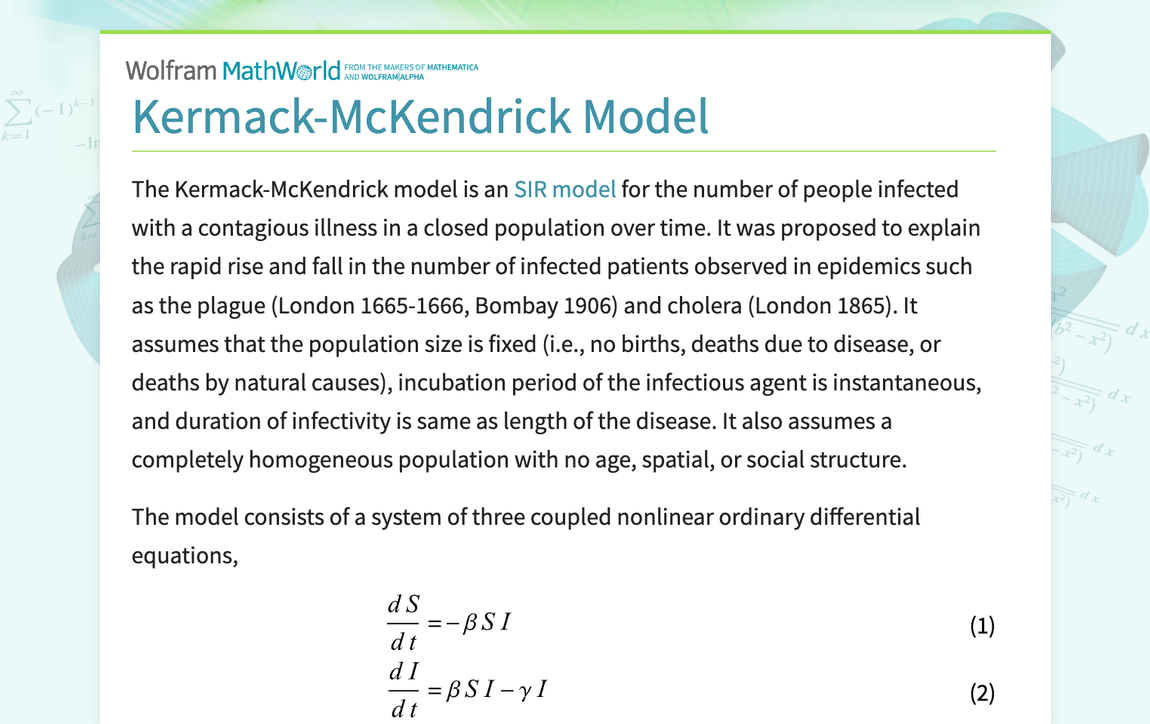 Kermack-McKendrick Model -- from Wolfram MathWorld