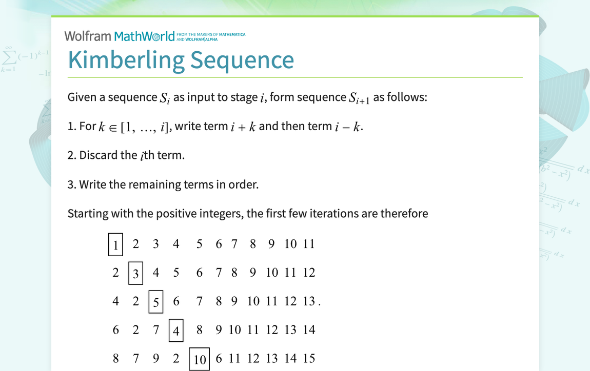 Kimberling Sequence -- from Wolfram MathWorld