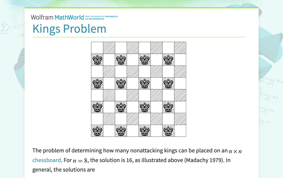 Kings Problem -- from Wolfram MathWorld