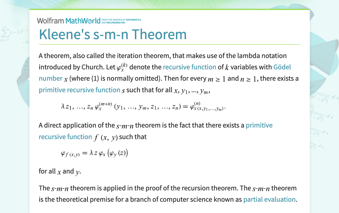 Kleene's s-m-n Theorem -- from Wolfram MathWorld
