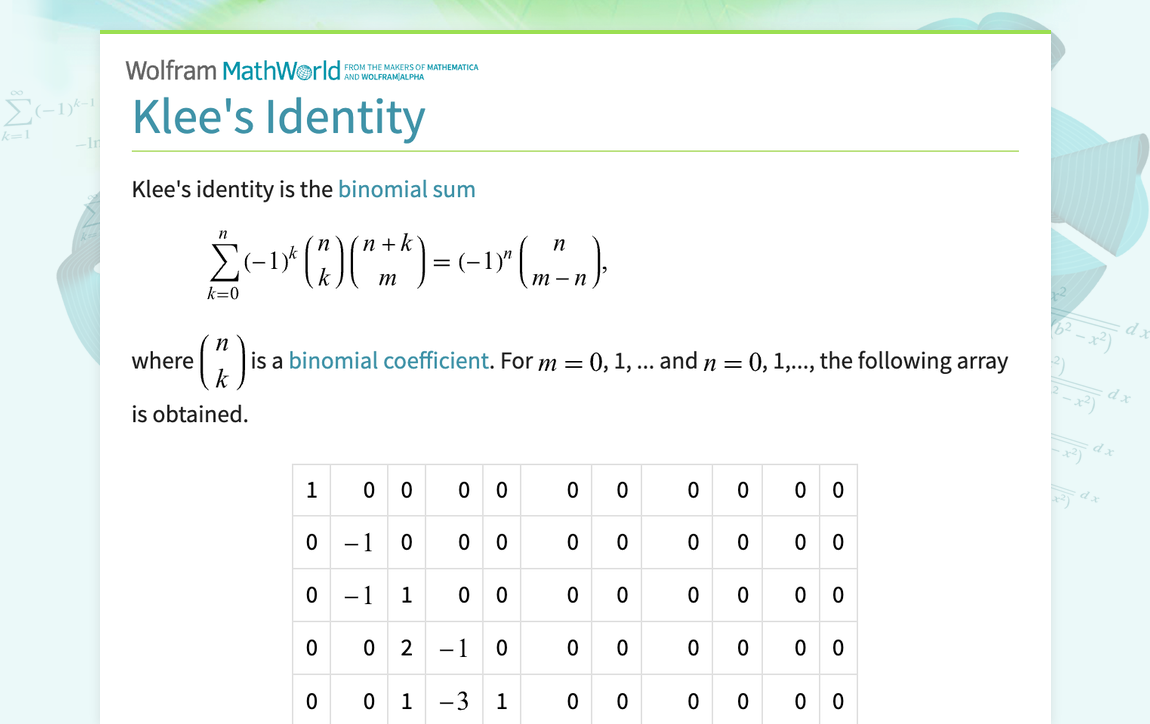 Klee's Identity -- from Wolfram MathWorld