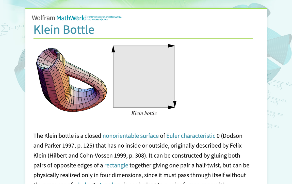 Klein Bottle -- from Wolfram MathWorld