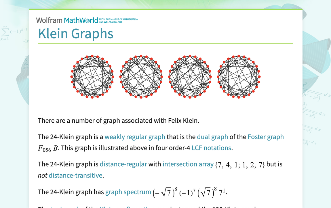 Klein Graphs -- from Wolfram MathWorld