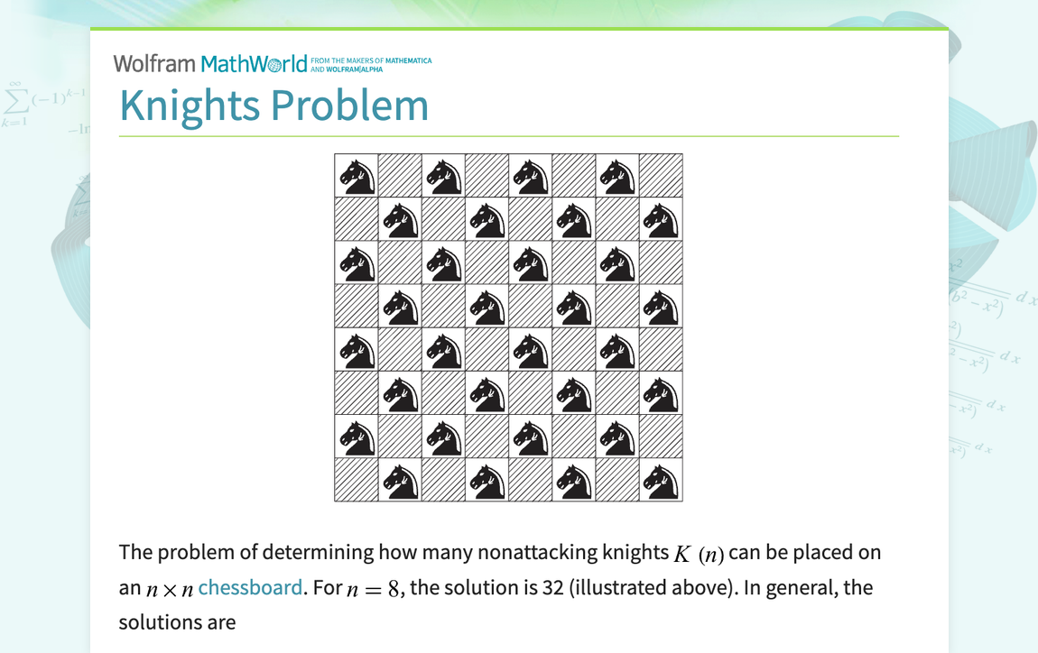 Knights Problem -- from Wolfram MathWorld