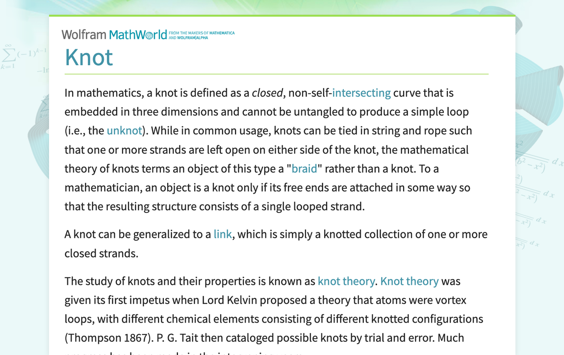 Knot -- from Wolfram MathWorld