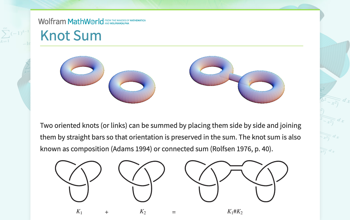 Knot Sum -- from Wolfram MathWorld
