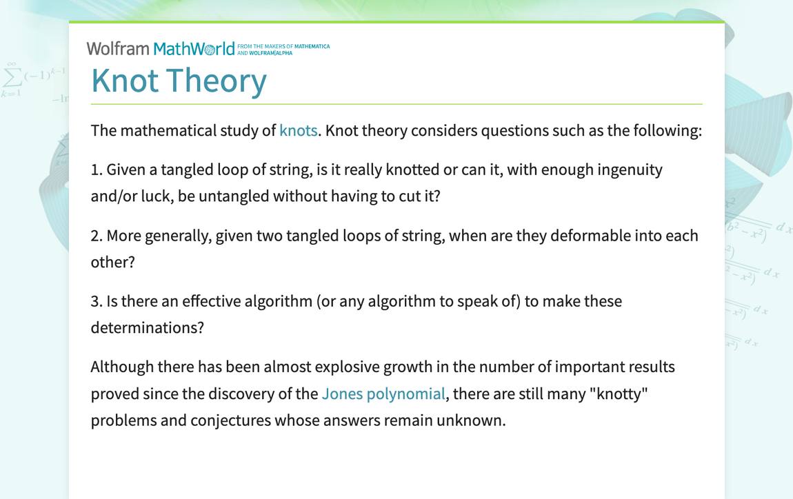 Knot Theory -- from Wolfram MathWorld