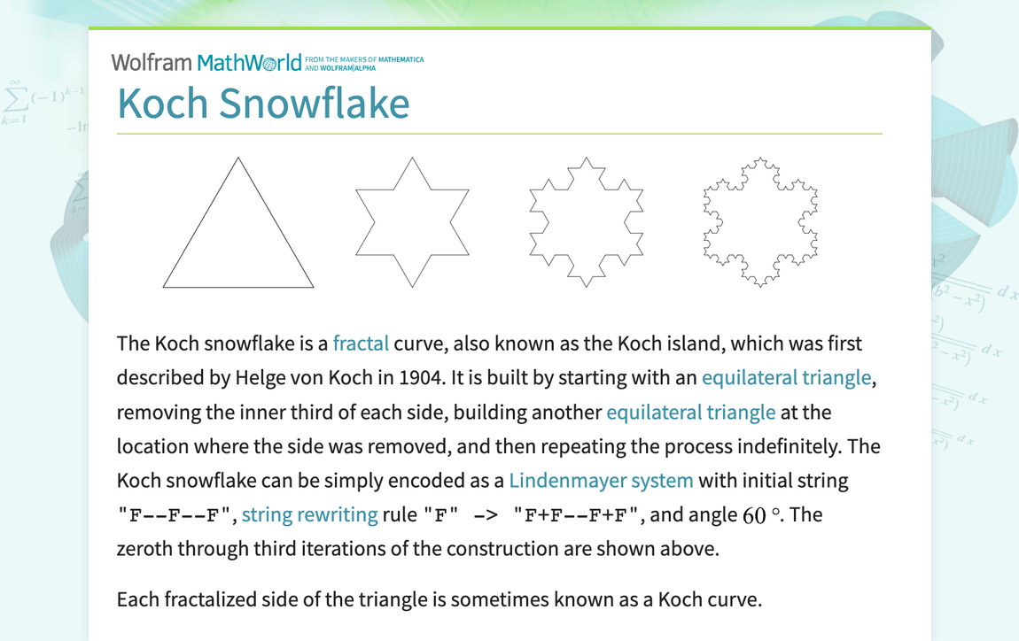 Koch Snowflake -- from Wolfram MathWorld