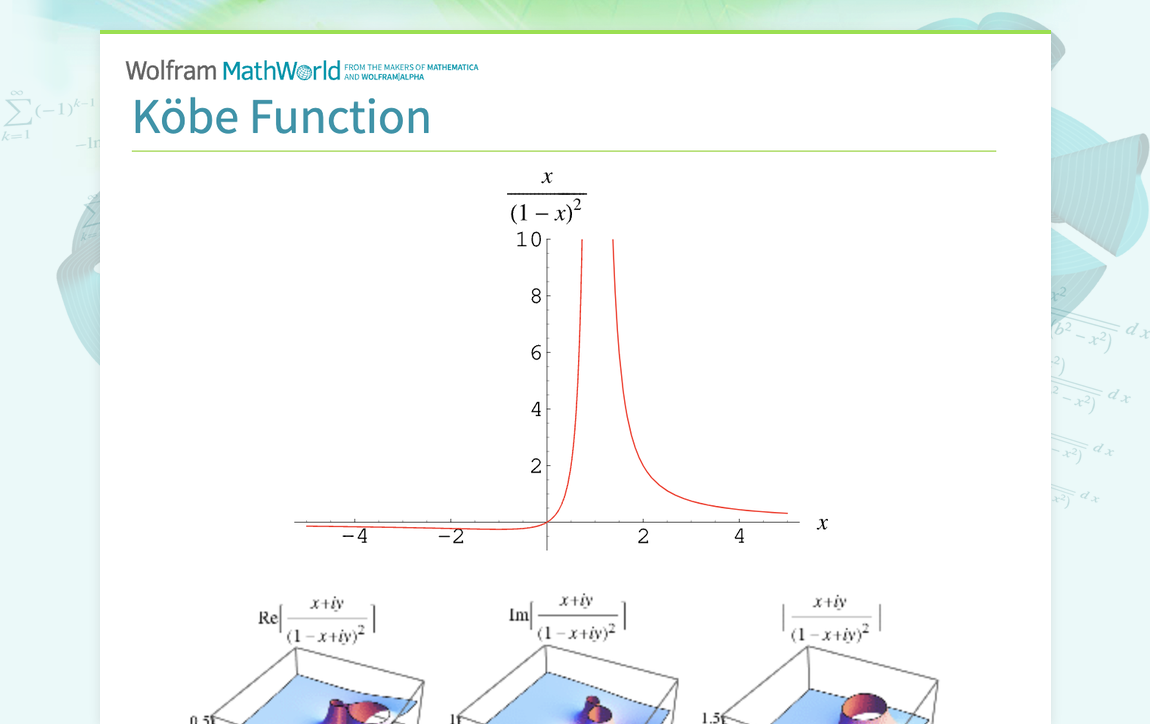 Köbe Function -- from Wolfram MathWorld