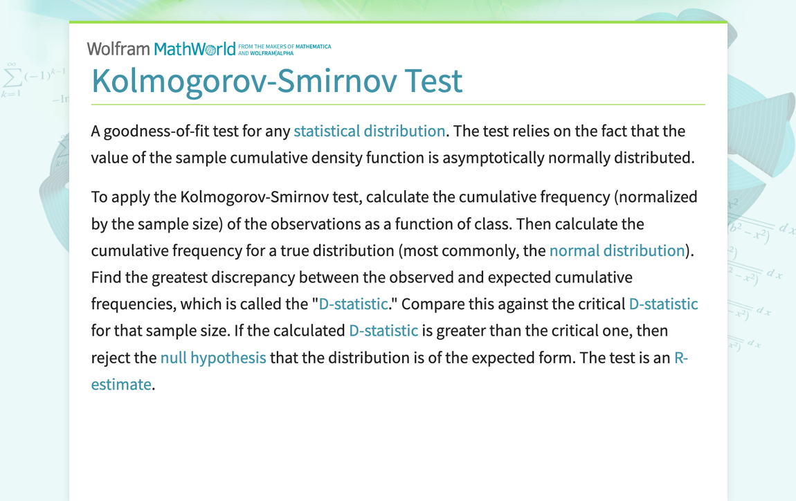 Kolmogorov-Smirnov Test -- from Wolfram MathWorld