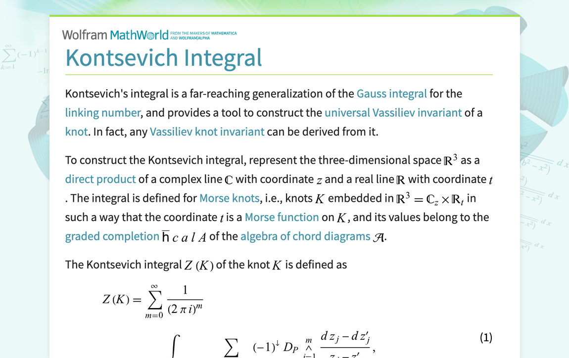 Kontsevich Integral -- from Wolfram MathWorld
