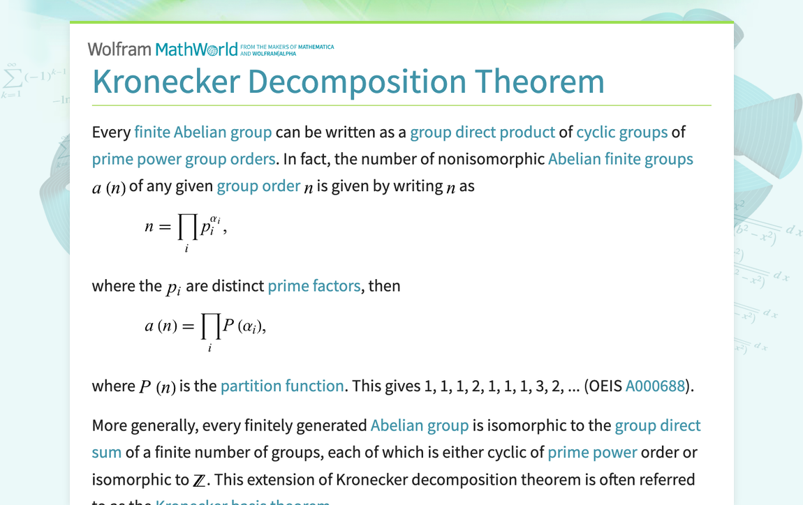 Kronecker Decomposition Theorem -- from Wolfram MathWorld