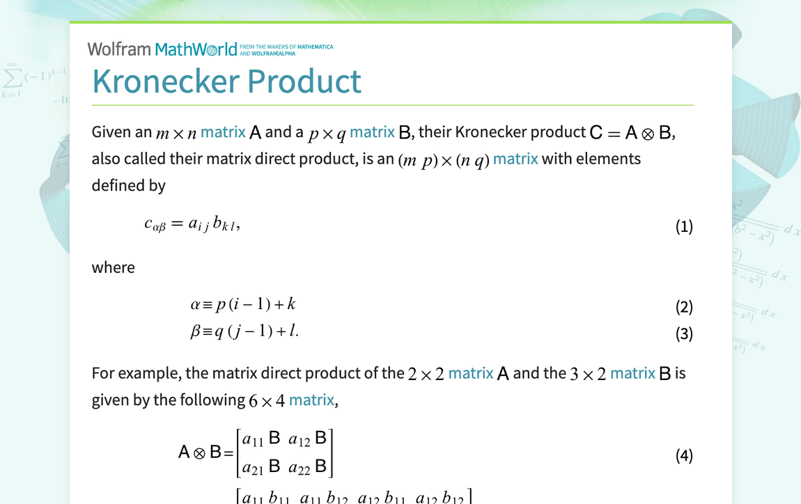 Kronecker Product -- from Wolfram MathWorld