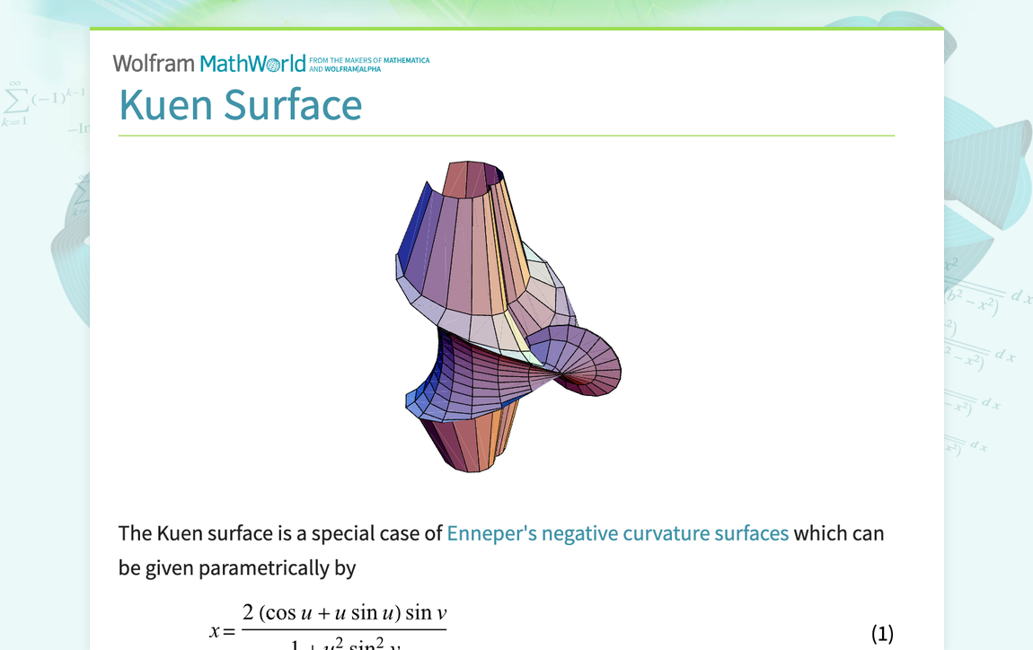 Kuen Surface -- from Wolfram MathWorld