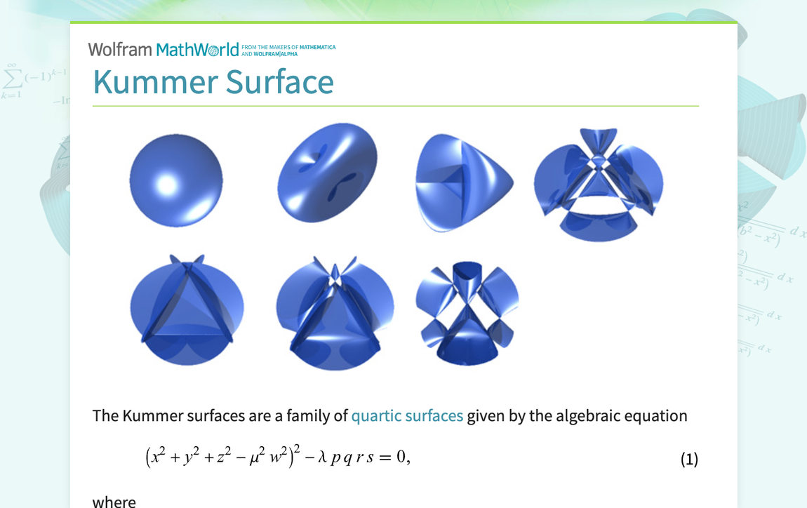 Kummer Surface -- from Wolfram MathWorld