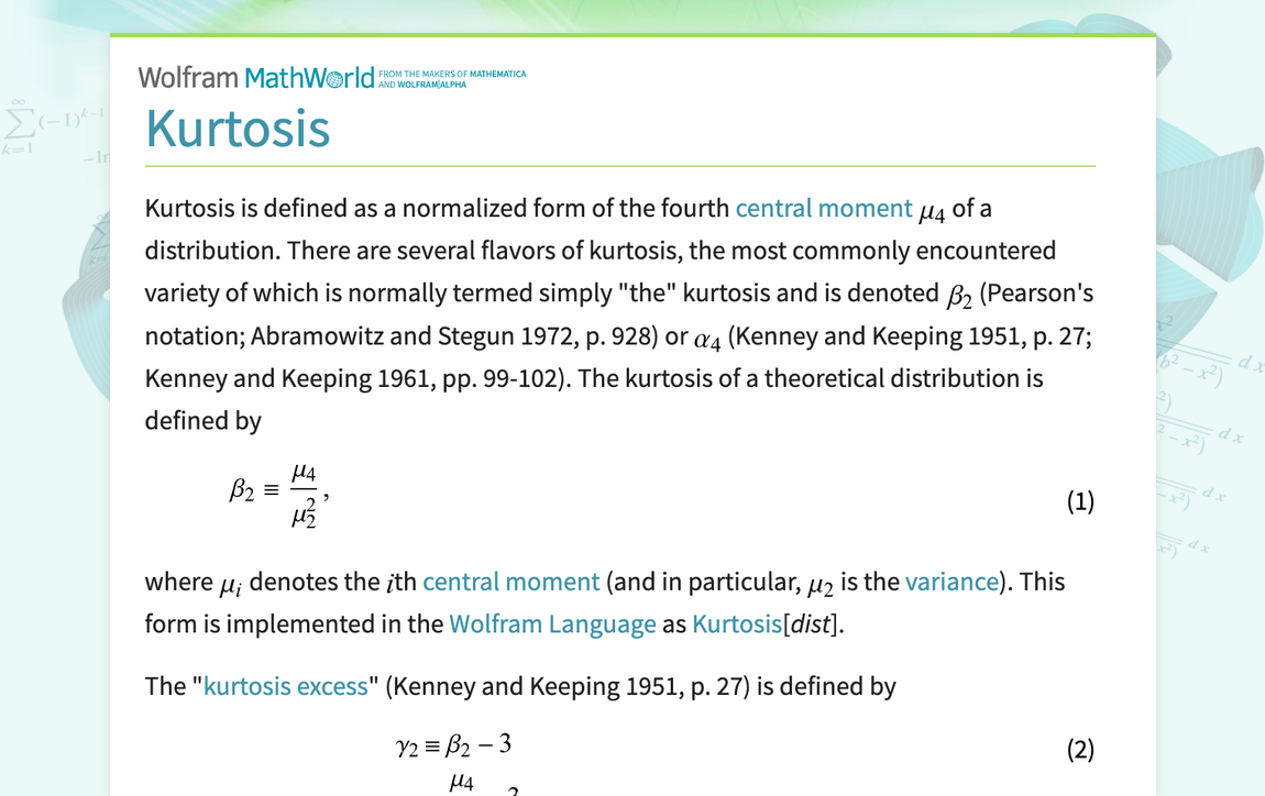 Kurtosis -- from Wolfram MathWorld