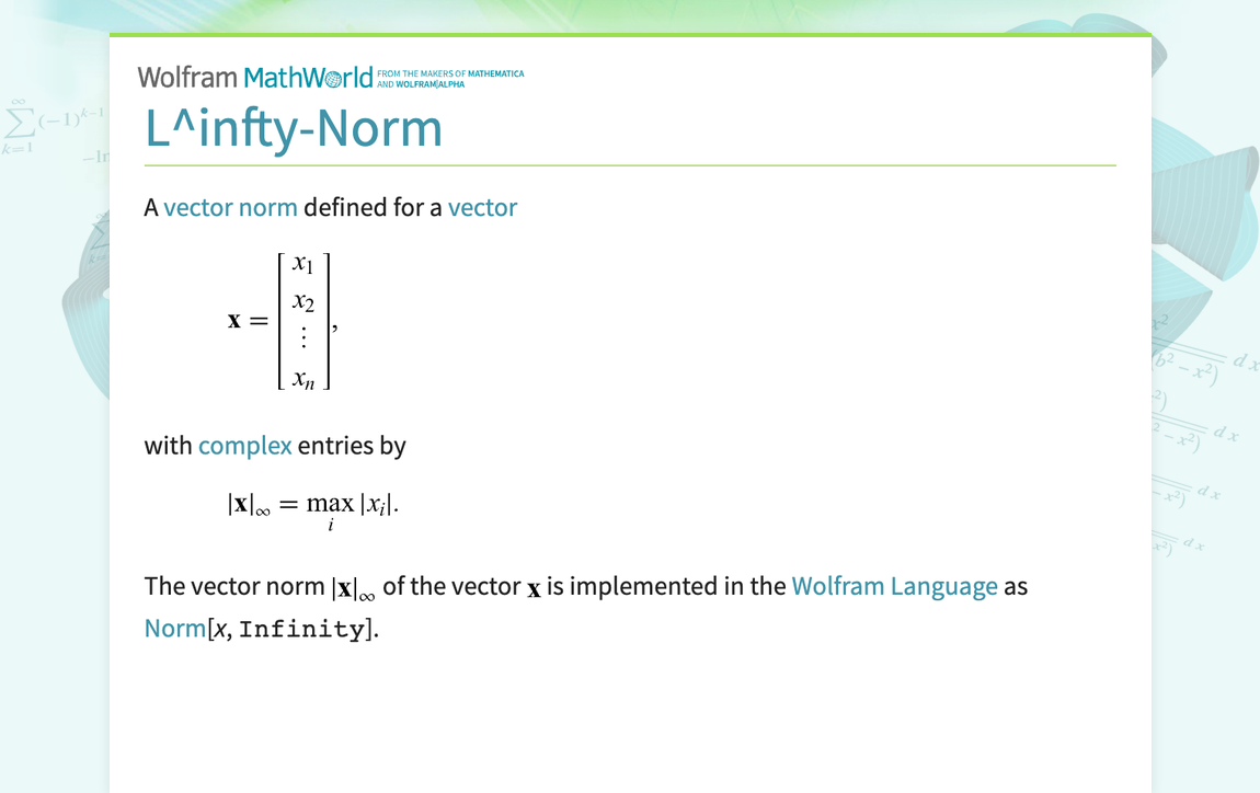 Linfty Norm From Wolfram Mathworld