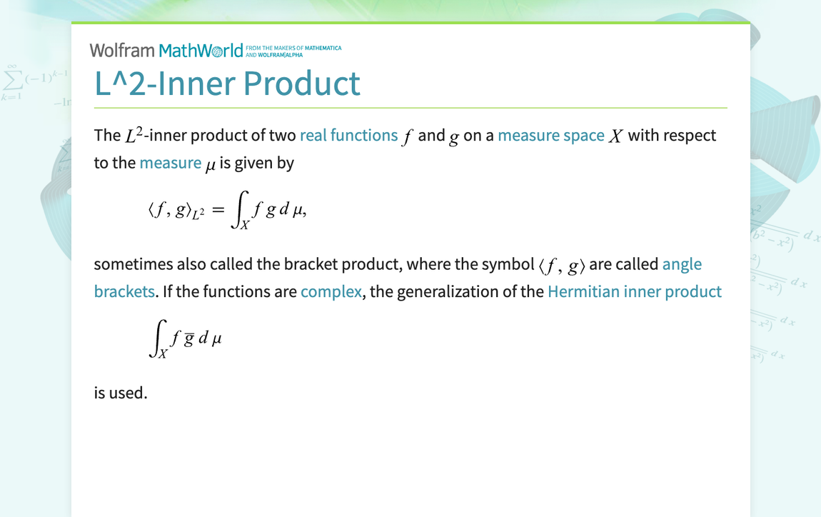 L^2-Inner Product -- from Wolfram MathWorld