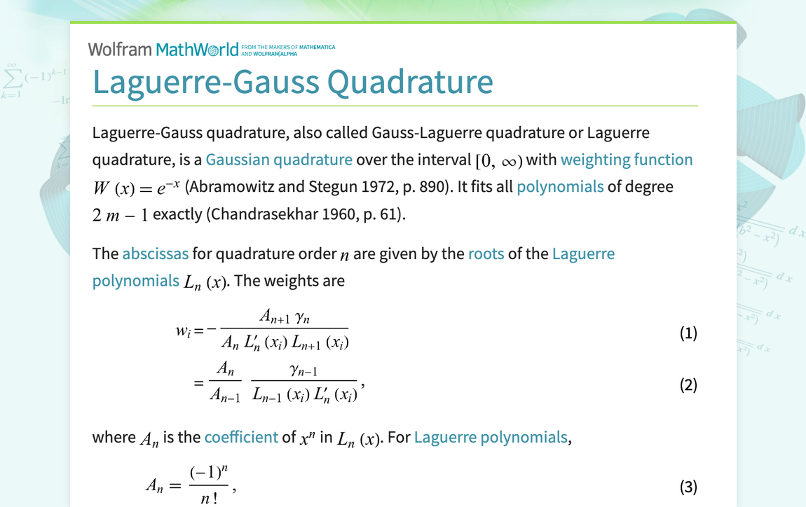 Laguerre-Gauss Quadrature -- from Wolfram MathWorld