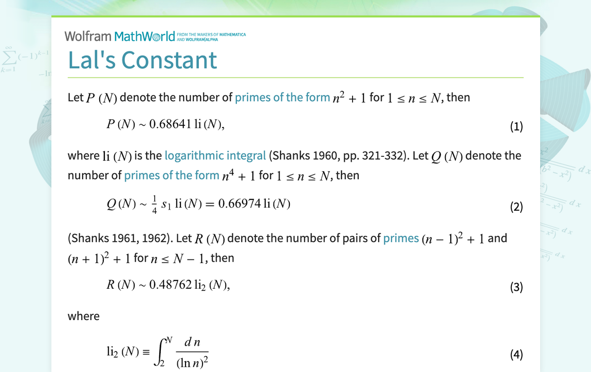 Lal's Constant -- from Wolfram MathWorld