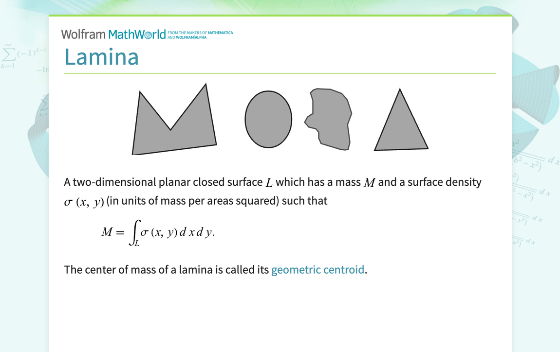 Lamina -- from Wolfram MathWorld