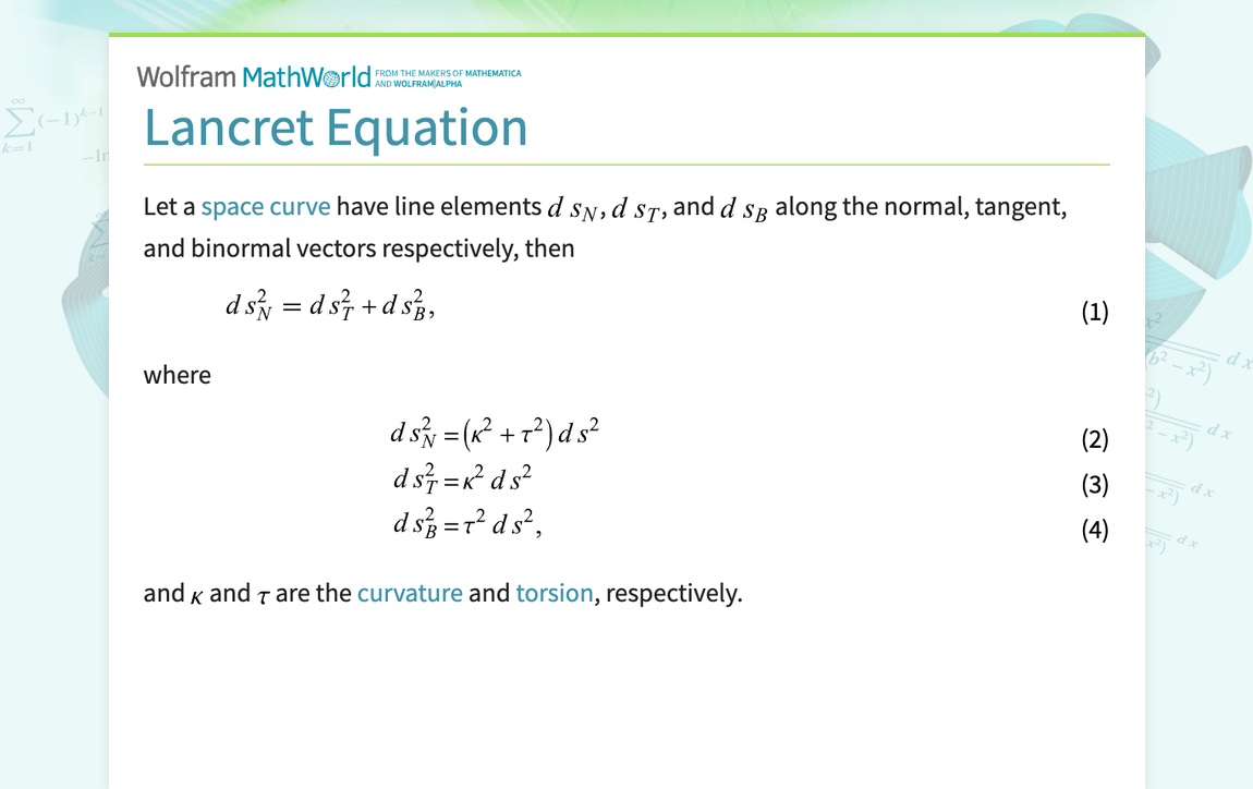 Lancret Equation -- from Wolfram MathWorld