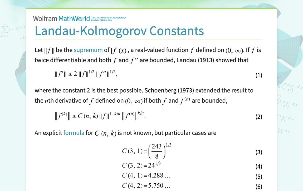 Landau-Kolmogorov Constants -- from Wolfram MathWorld