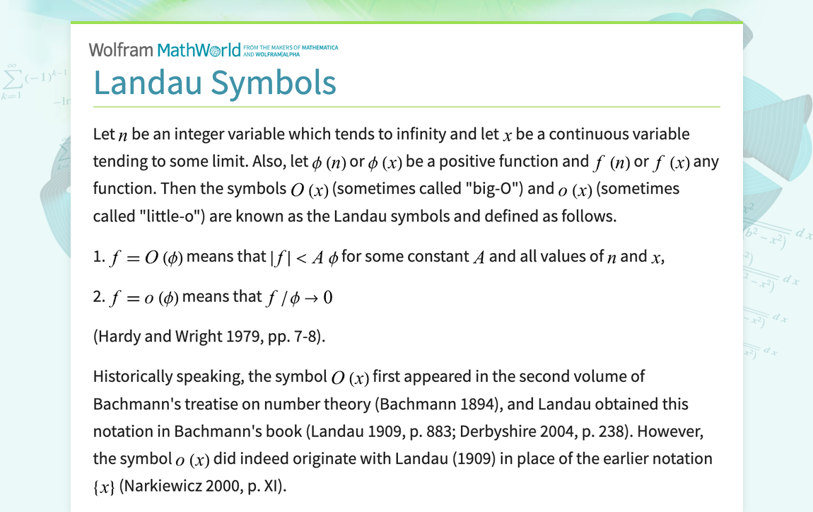 Landau Symbols -- from Wolfram MathWorld